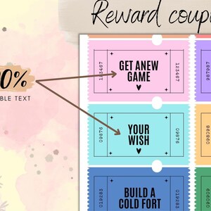 Reward Coupons for Kids, Chore Reward Coupon, Reward Tickets, Reward ...