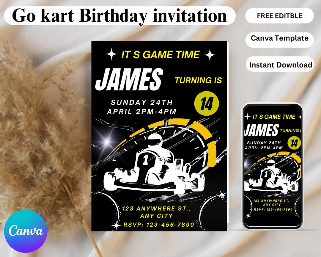 Go Karting Birthday Invitation, Go-karting Invite, Go Kart Racing Party ...