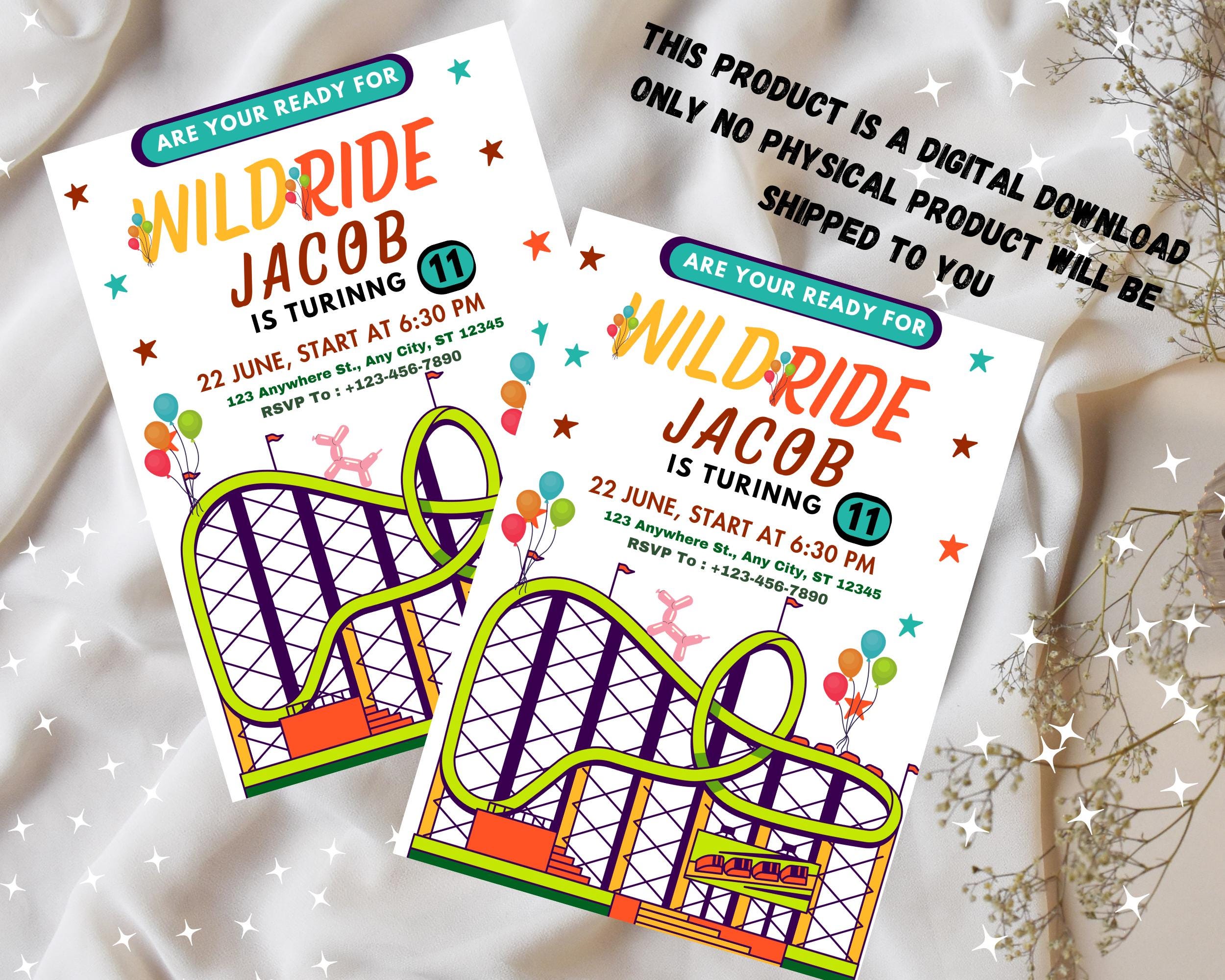 Roller Coaster Invitation, Roller Coaster Birthday Flyer, Birthday ...
