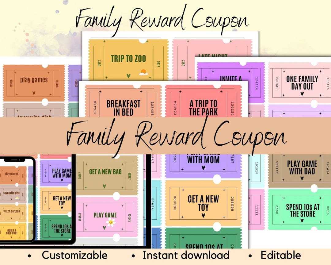 Reward Coupons for Kids, Chore Reward Coupon, Reward Tickets, Reward ...