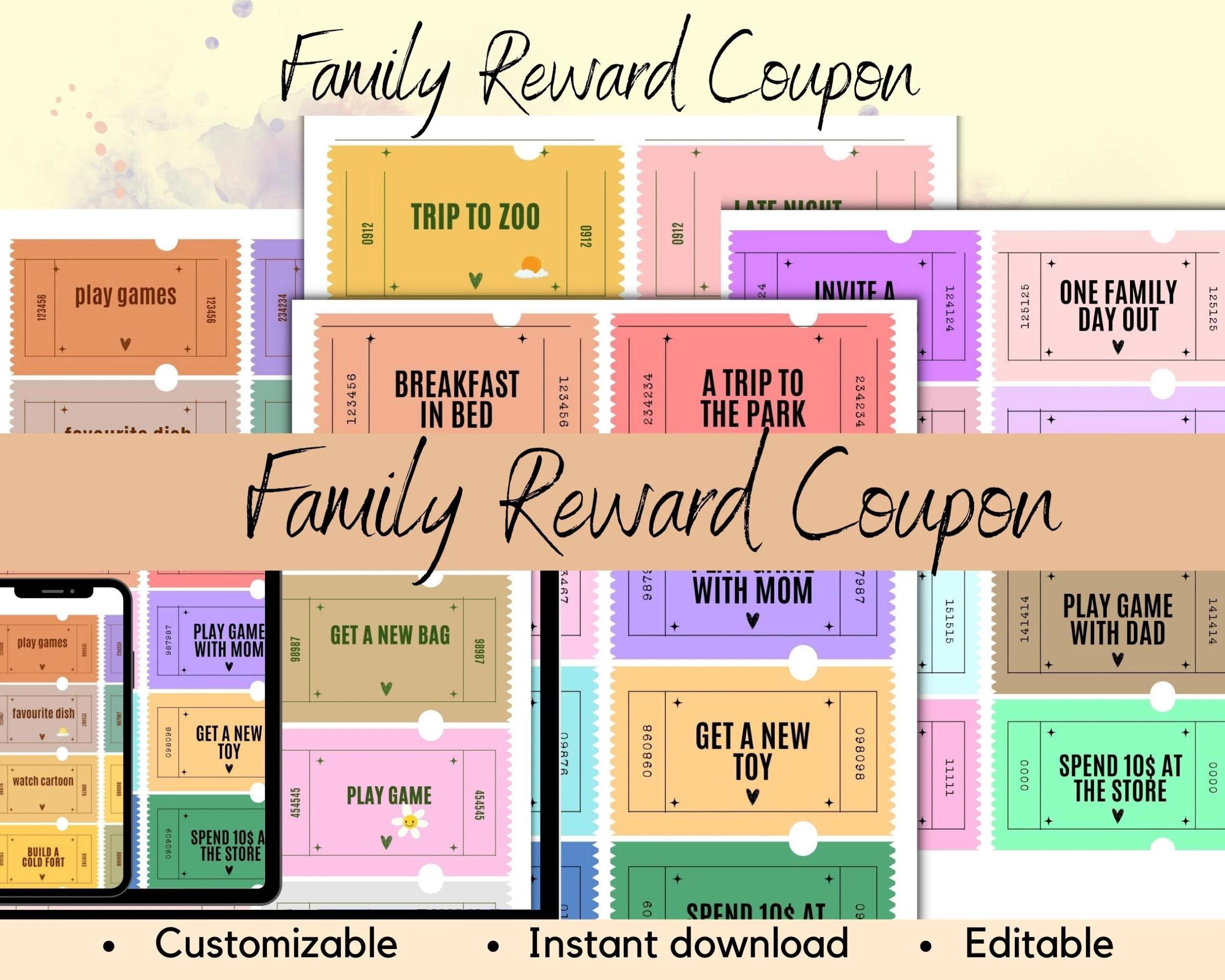 Reward Coupons for Kids, Chore Reward Coupon, Reward Tickets, Reward ...
