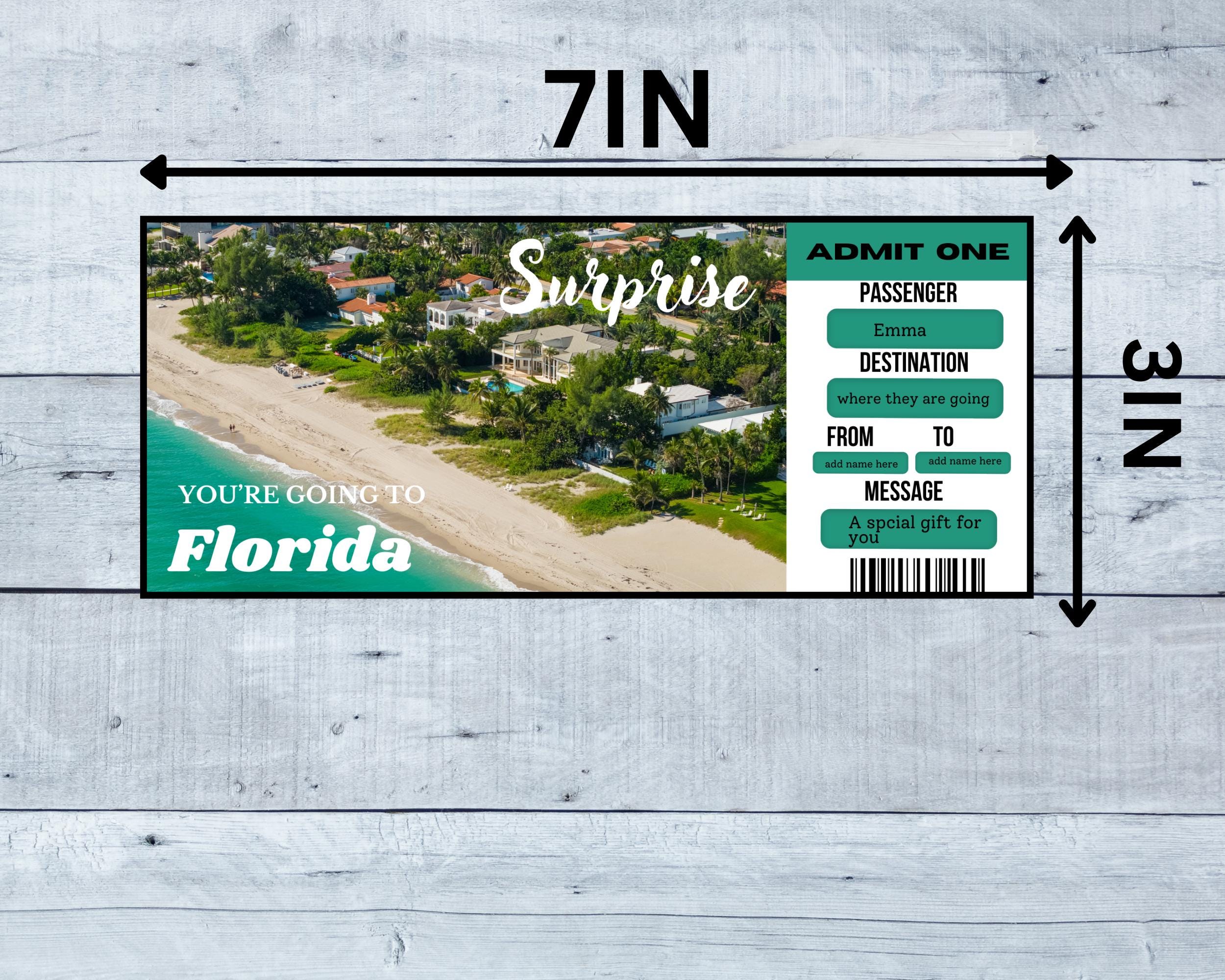 Florida Surprise Trip Ticket Template, Florida Surprise Ticket, You’re ...