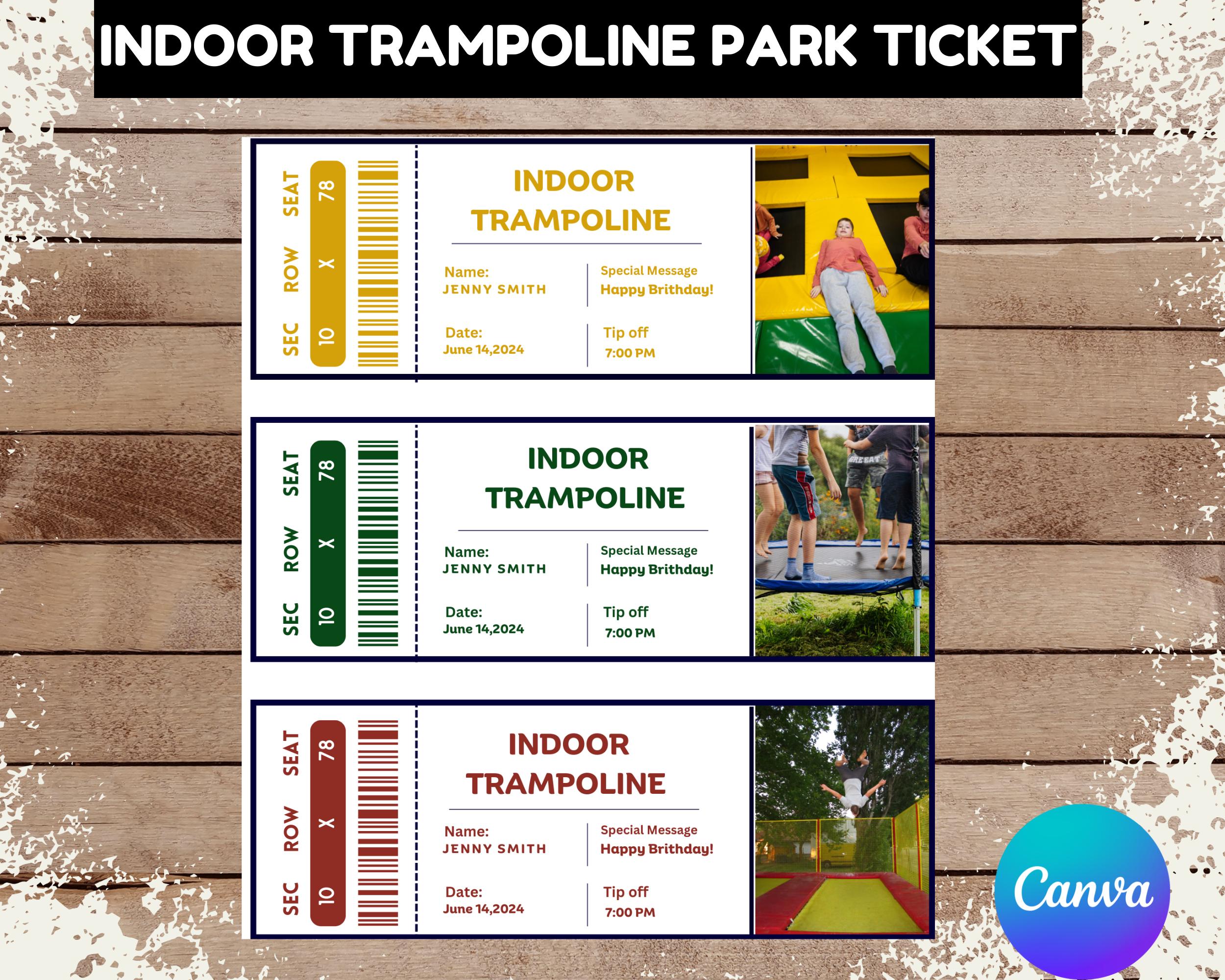 INDOOR Trampoline Park Ticket Template, Trampoline Park Surprise Reveal ...