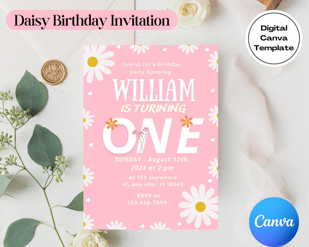 Printable Daisy Birthday Party Invitation, Daisy Birthday Invite ...