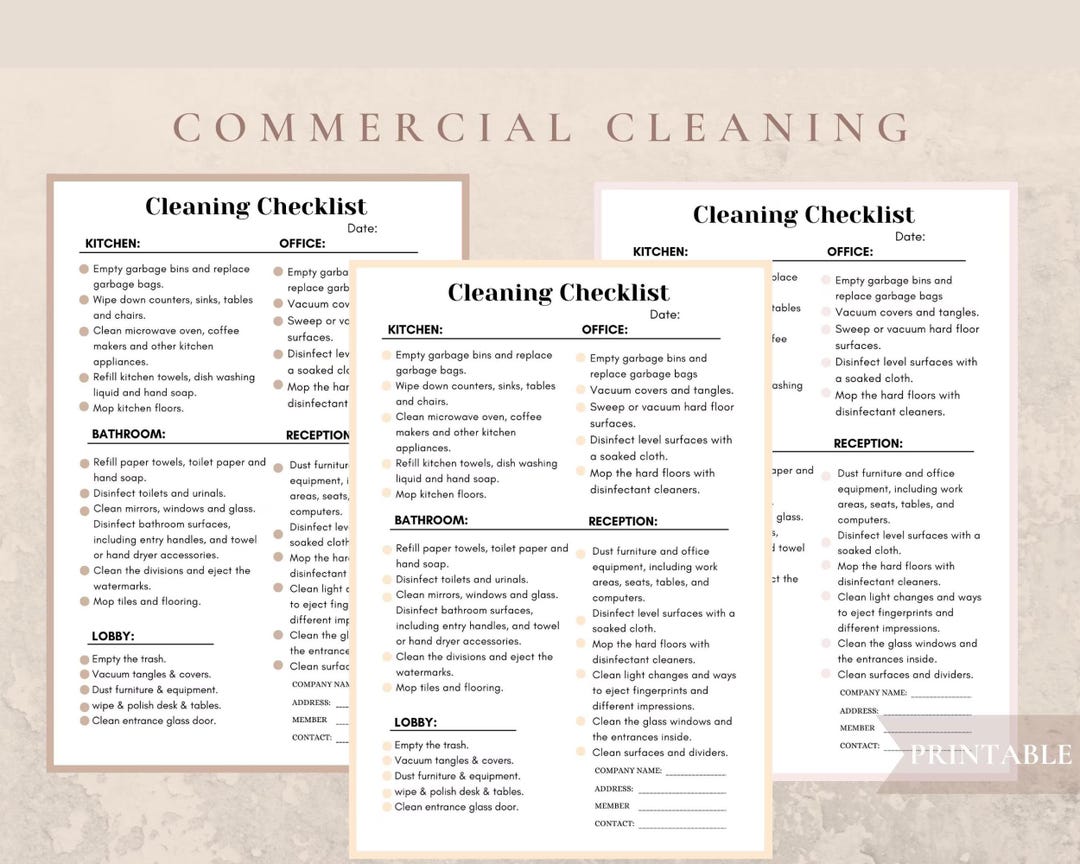 Commercial Cleaning Checklist,janitorial Checklist,cleaning Schedule ...