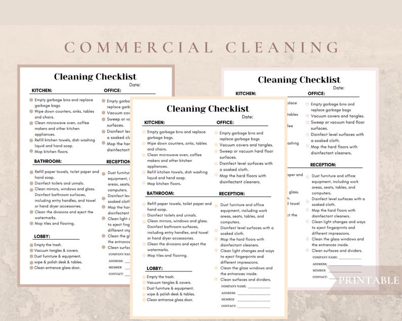 Commercial Cleaning Checklist,janitorial Checklist,cleaning Schedule ...