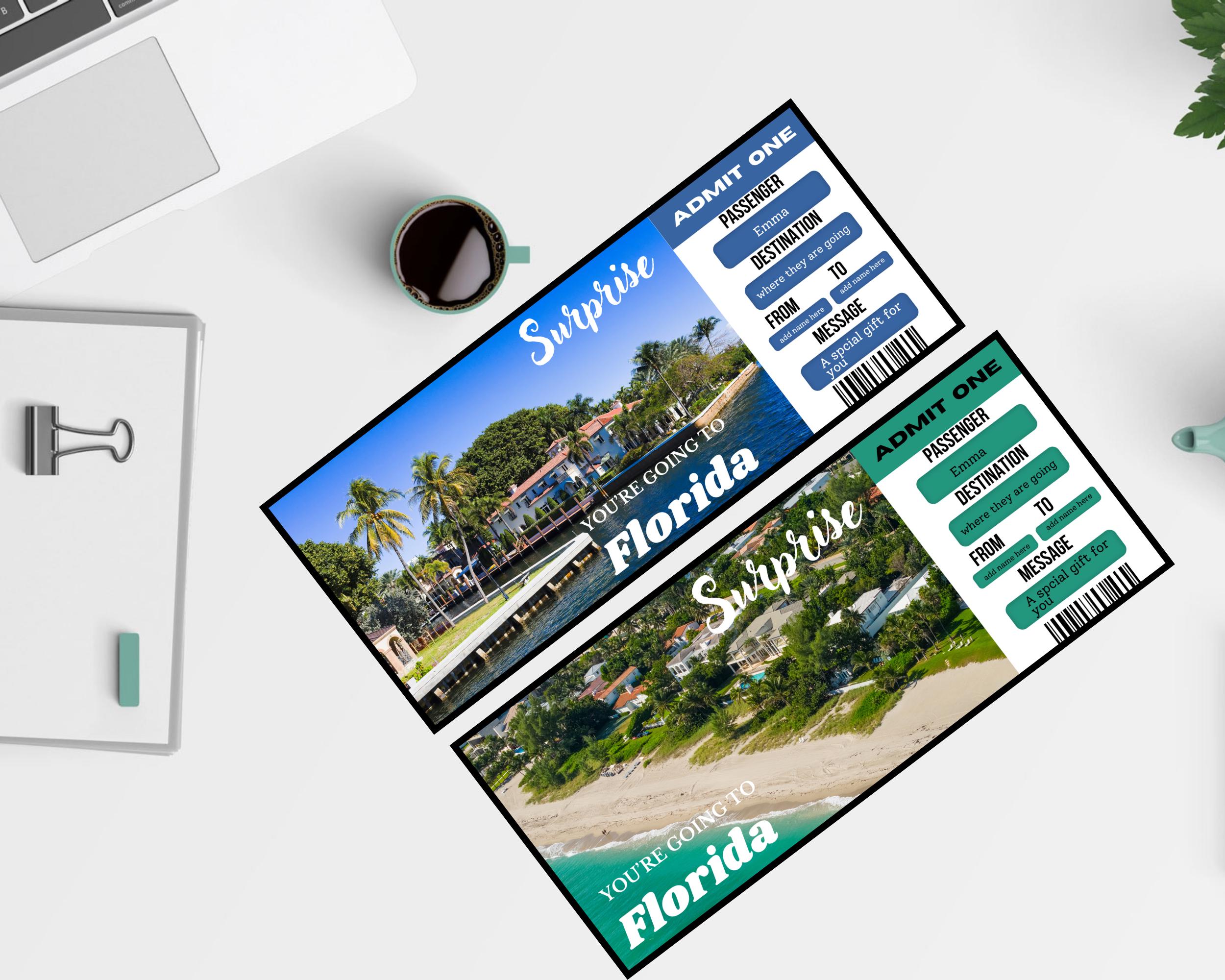 Florida Surprise Trip Ticket Template, Florida Surprise Ticket, You’re ...