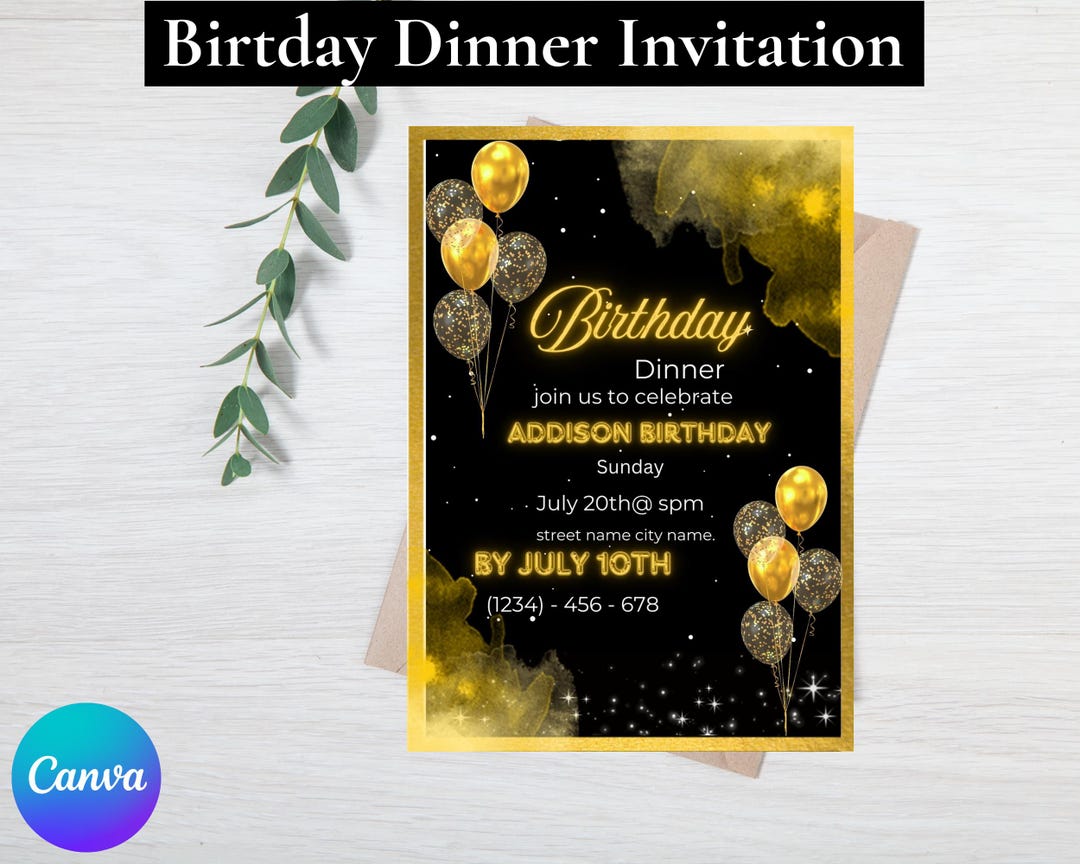 Birthday Dinner Invitation, Dinner Party Invitation Template, Animated ...