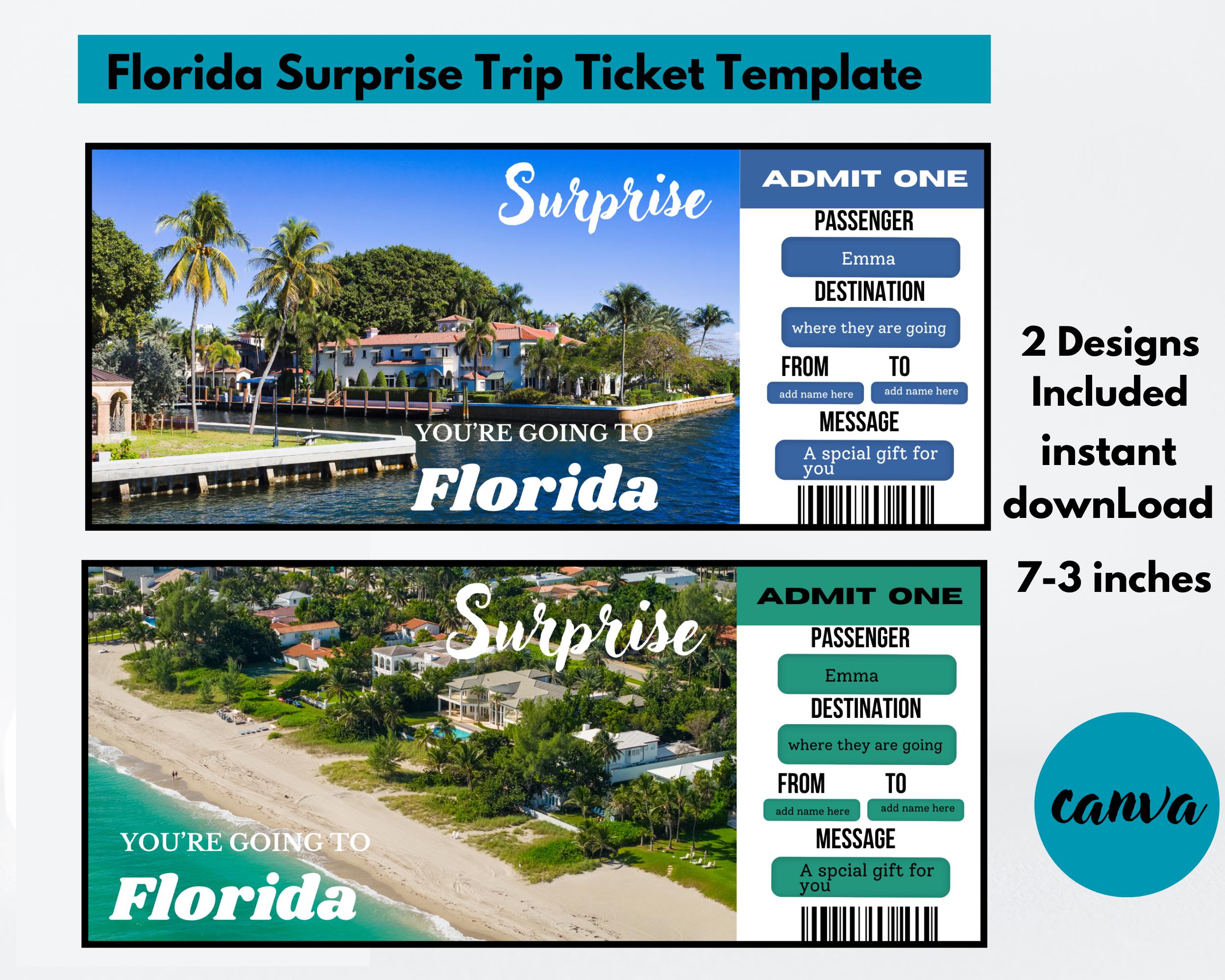 Florida Surprise Trip Ticket Template, Florida Surprise Ticket, You’re ...