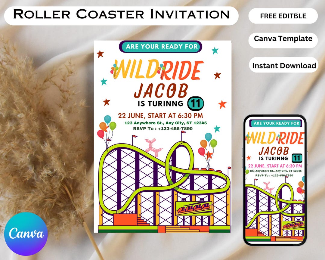Roller Coaster Invitation, Roller Coaster Birthday Flyer, Birthday Party Invitation, Wild Ride ...