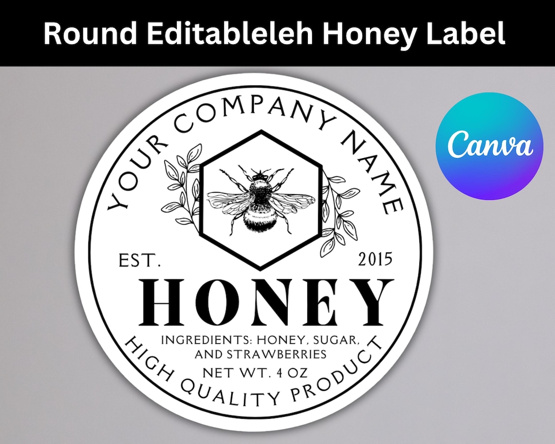 Editable Round Honey Label,honey Jar Round Label,diy Label Template ...