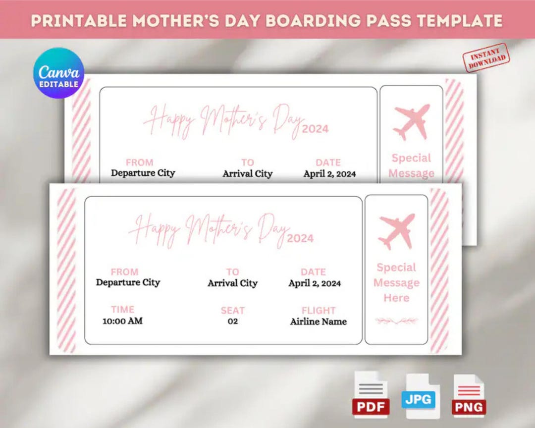 Printable Mother's Day Ticket Template, Surprise Trip Reveal Ticket ...