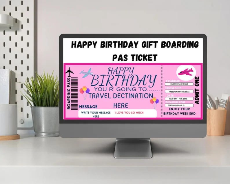 Happy Birthday Gift Boarding Pass Ticket Template, Editable Surprise ...