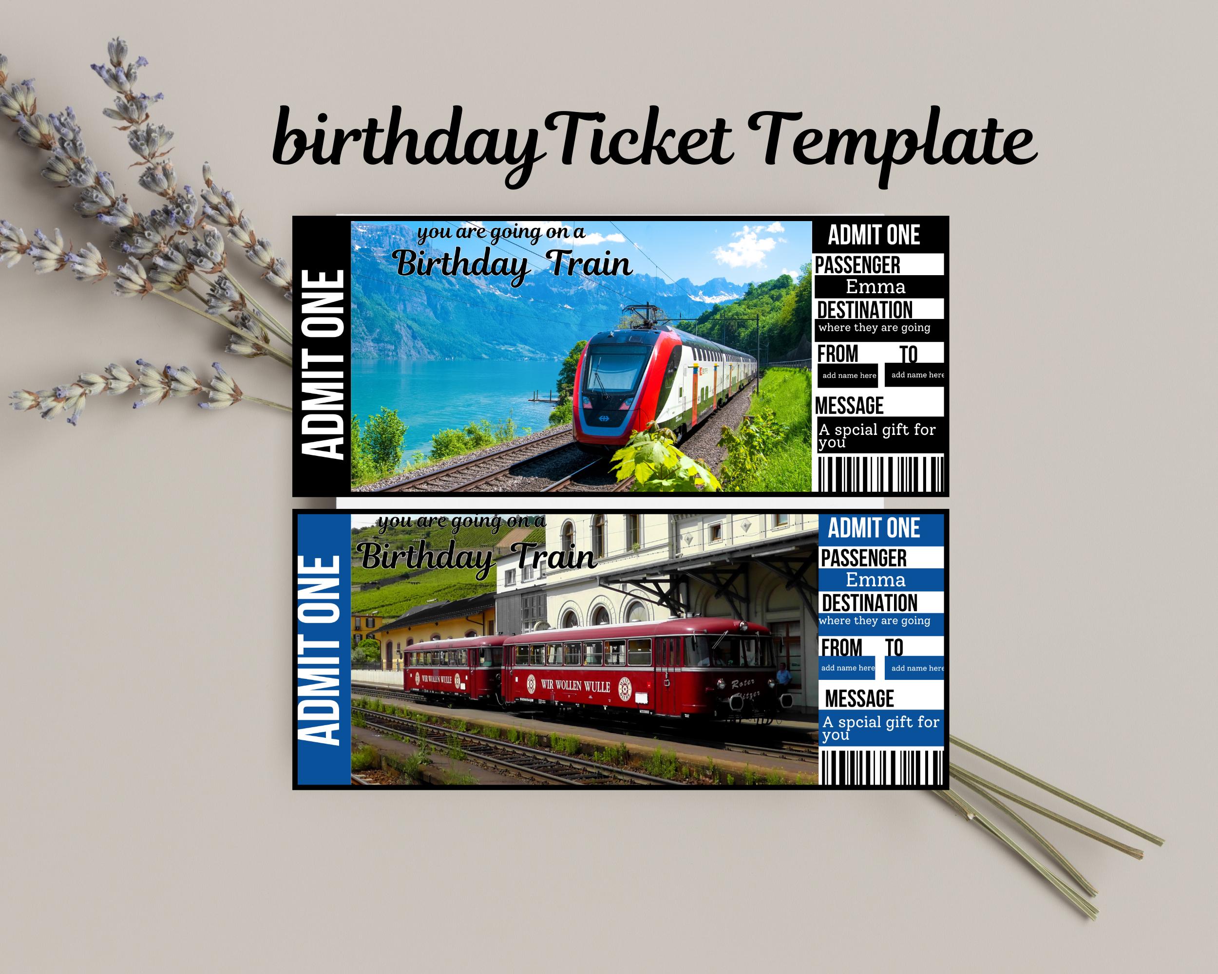 Birthday Train Ticket Template,train Ticket, Boarding Ticket, Ticket ...