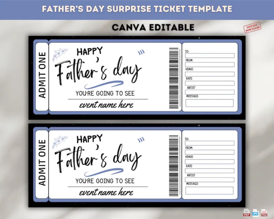 Printable Father's Day Surprise Ticket, Gift Ticket, Editable Ticket ...