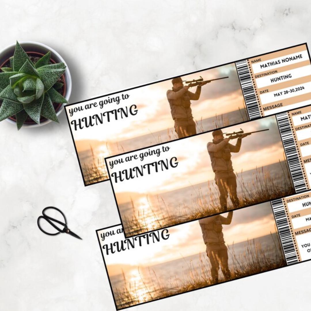 Printable Hunting Trip Surprise Ticket, Surprise Vacation Trip Ticket ...
