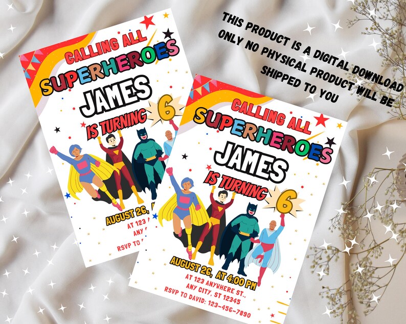 Editable Superheroes Birthday Invitation Template,printable Birthday ...