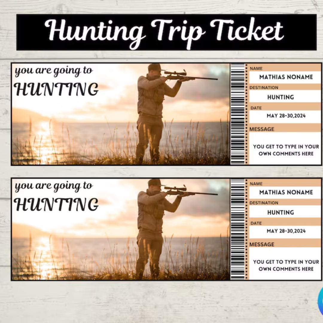 Printable Hunting Trip Surprise Ticket, Surprise Vacation Trip Ticket ...