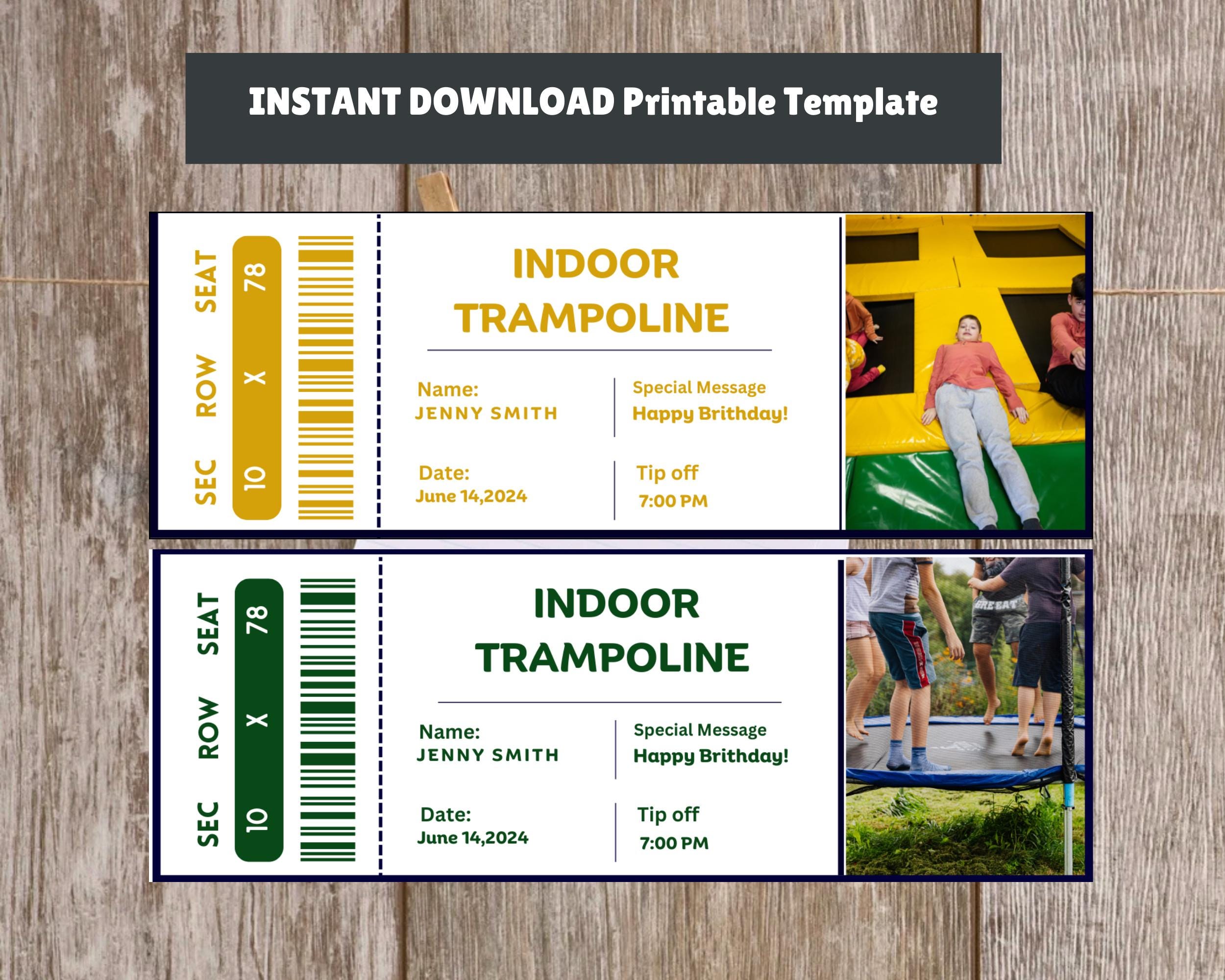 INDOOR Trampoline Park Ticket Template, Trampoline Park Surprise Reveal ...