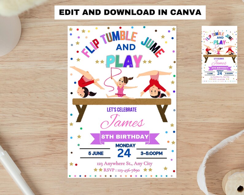 Editable Gymnastics Birthday Invitation,gymnastics Party Invitation,boy ...