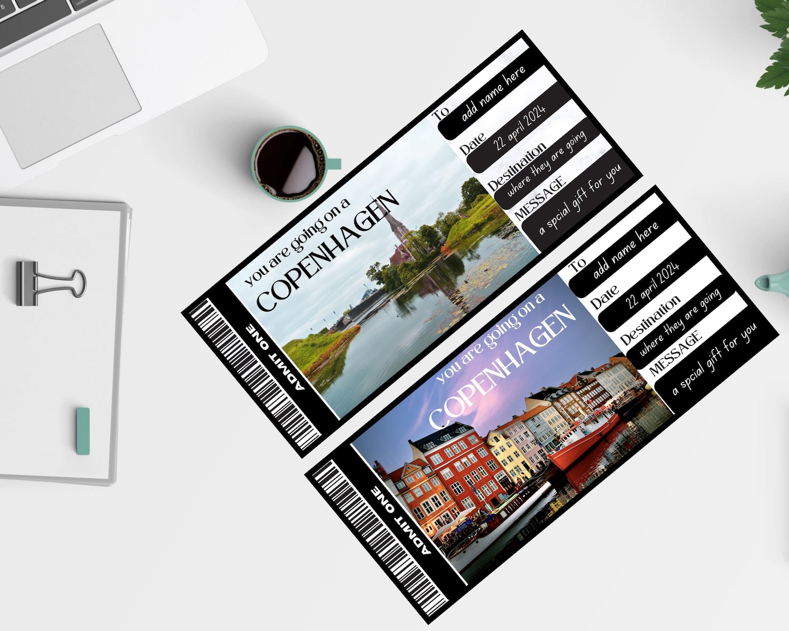 Copenhagen Surprise Trip Gift Ticket Template, Boarding Pass, Trip ...