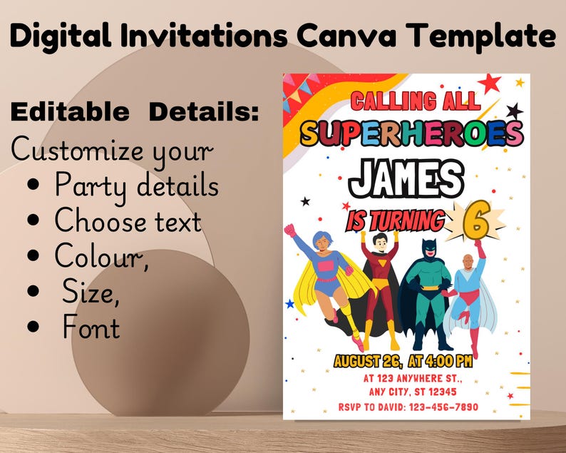 Editable Superheroes Birthday Invitation Template,printable Birthday ...