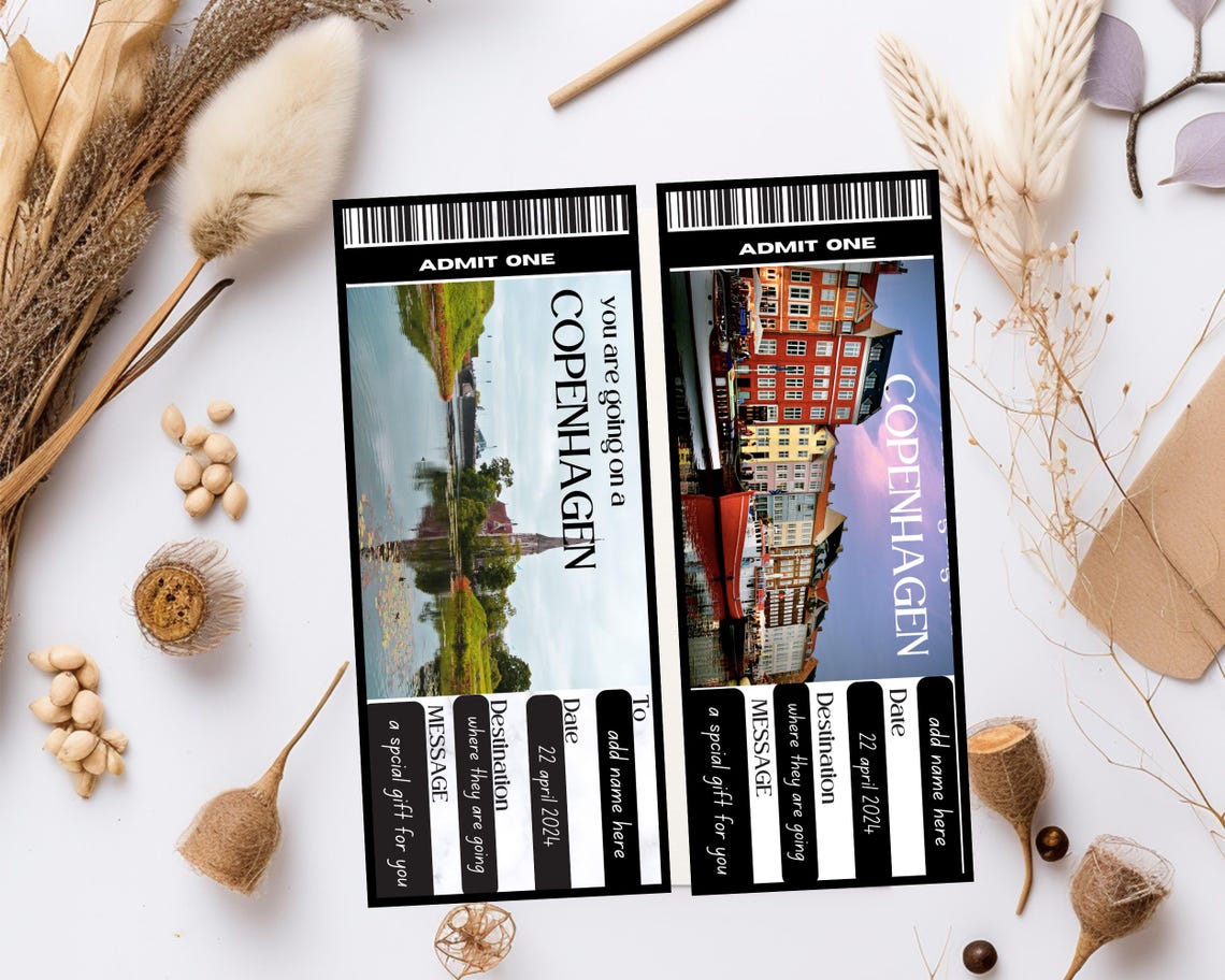 Copenhagen Surprise Trip Gift Ticket Template, Boarding Pass, Trip ...