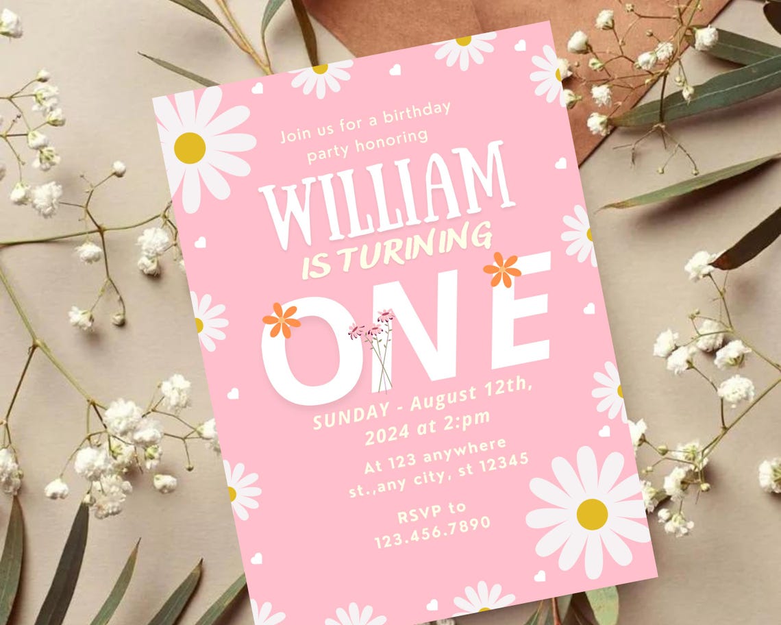 Printable Daisy Birthday Party Invitation, Daisy Birthday Invite ...