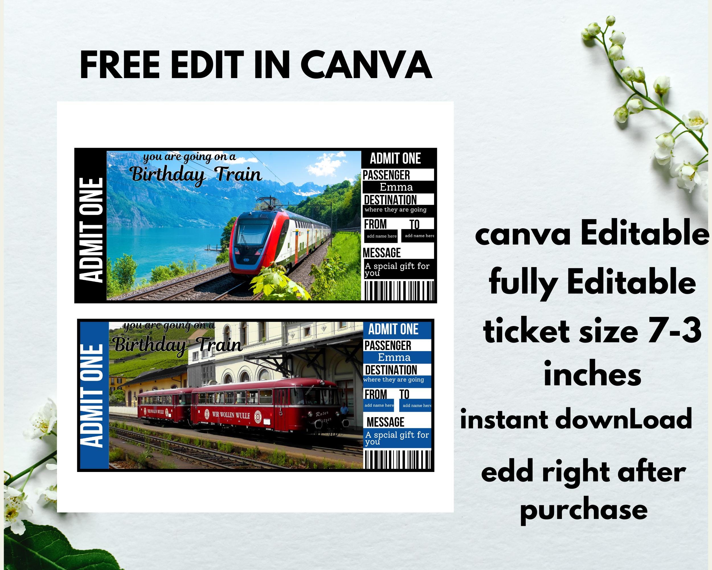 Birthday Train Ticket Template,train Ticket, Boarding Ticket, Ticket ...