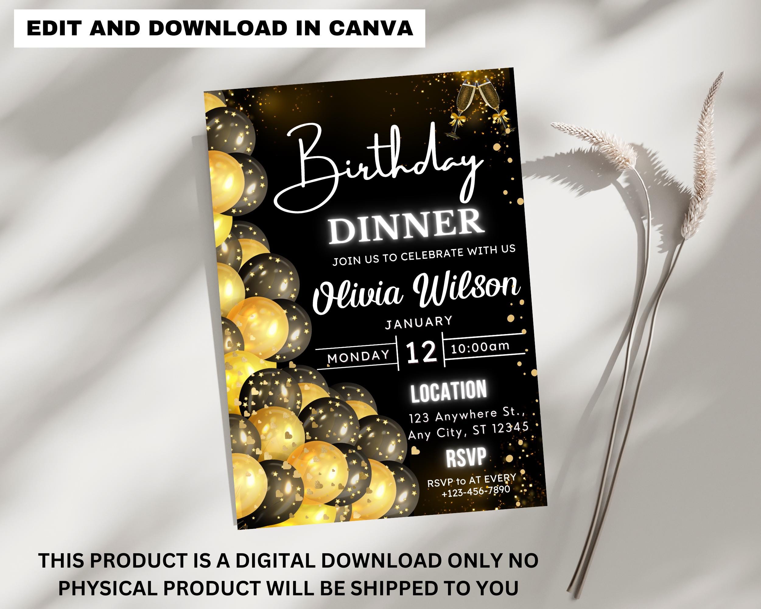Birthday Black Dinner Invitation, Black Dinner Party Invite, Animated ...