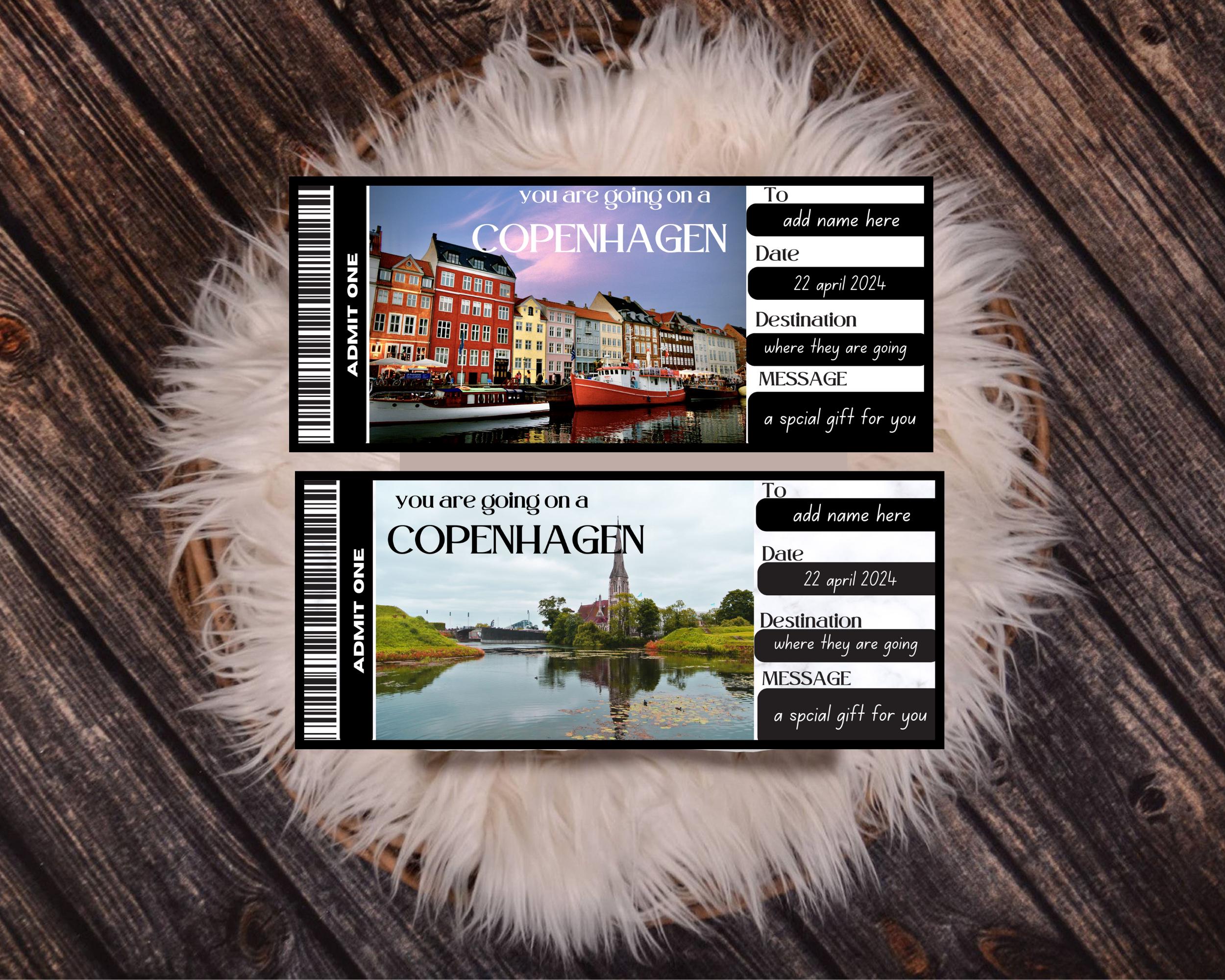 Copenhagen Surprise Trip Gift Ticket Template, Boarding Pass, Trip ...