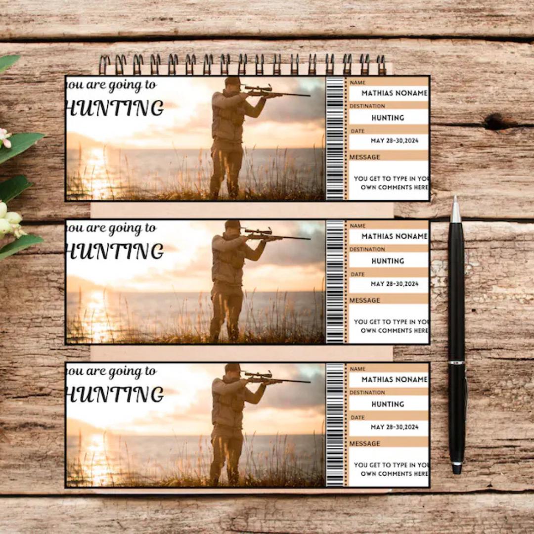 Printable Hunting Trip Surprise Ticket, Surprise Vacation Trip Ticket ...