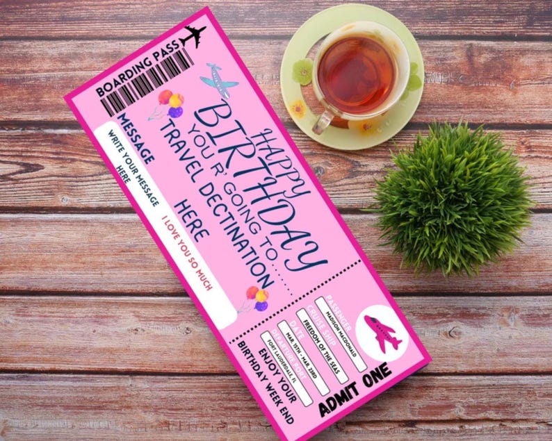 Happy Birthday Gift Boarding Pass Ticket Template, Editable Surprise ...