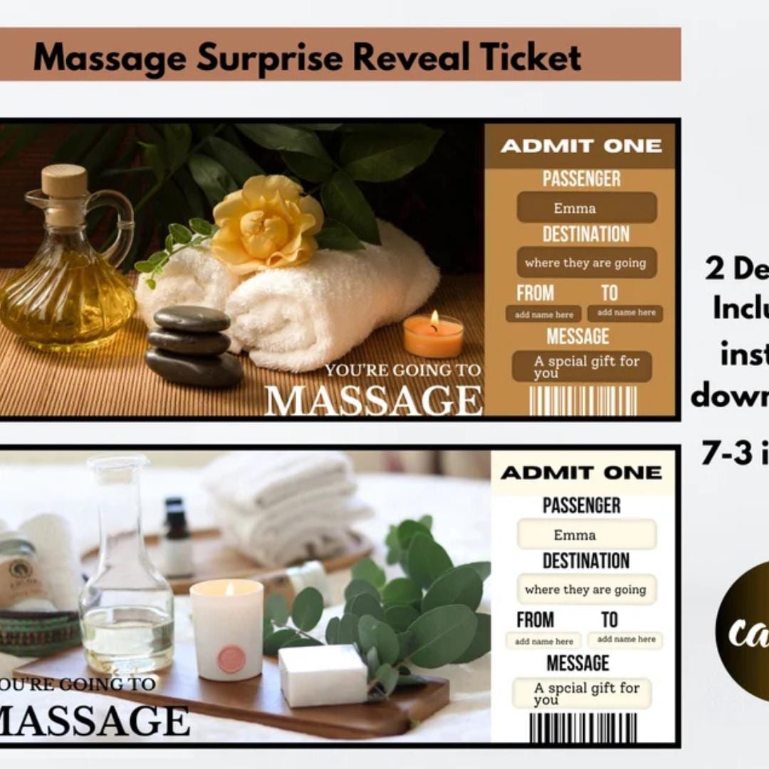 Massage Surprise Reveal Ticket Template, Custom Ticket, Massage ...