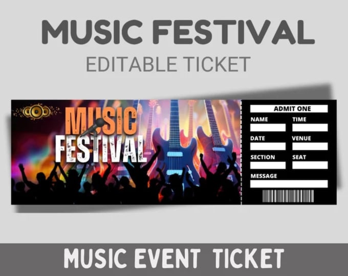 Editable Concert Ticket Template, Printable Live Concert Tickets, Event ...