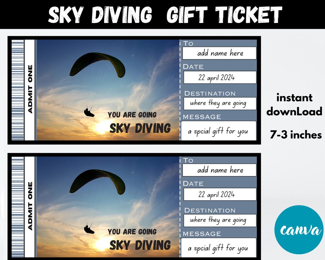 Sky Diving Ticket Template, Ticket Template, Sky Diving Ticket, Coupon ...