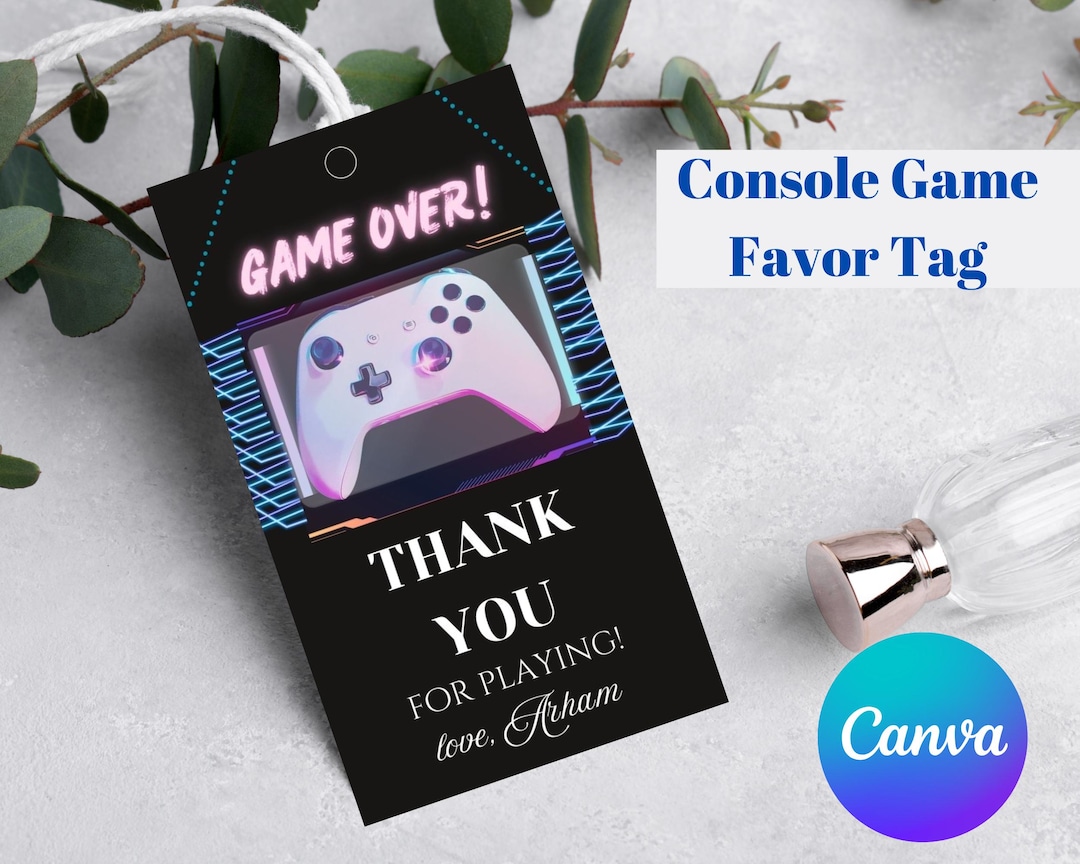 Console Game Favor Tags, Game Over Thank You Label Tag, Video Gaming ...