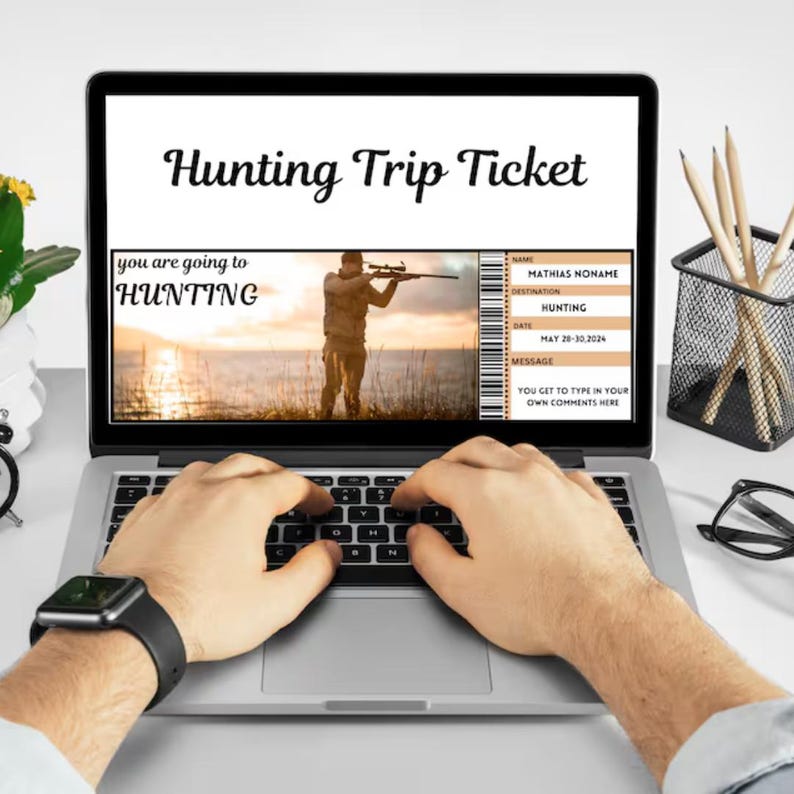 Printable Hunting Trip Surprise Ticket, Surprise Vacation Trip Ticket ...