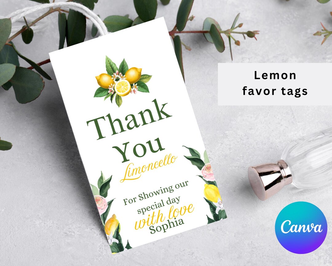 Lemon Favor Tags, Lemon Bridal Shower Bag Tag Template, Lemonade Thank ...