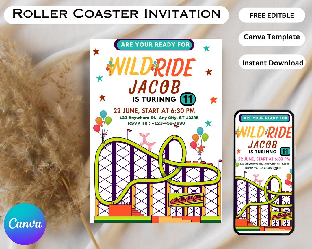 Roller Coaster Invitation, Roller Coaster Birthday Flyer, Birthday ...