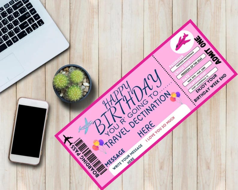 Happy Birthday Gift Boarding Pass Ticket Template, Editable Surprise ...