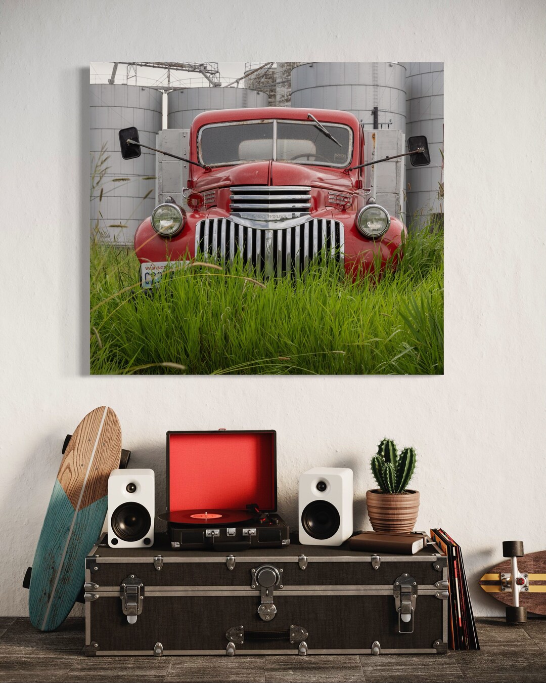 Red Truck Classic Car Wall Art, Vintage Truck Print, Retro Car Photo ...