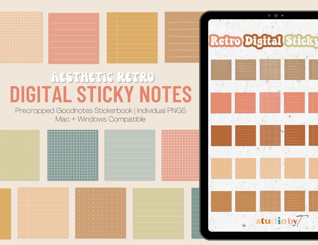 Retro Digital Sticky Notes | Instant Download | Digital Sticker Bundle ...