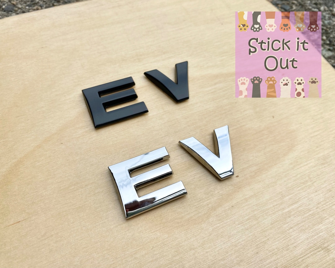 EV Emblem Electric Car Decal, 3D Zinc Alloy Chrome Matte Black Self ...