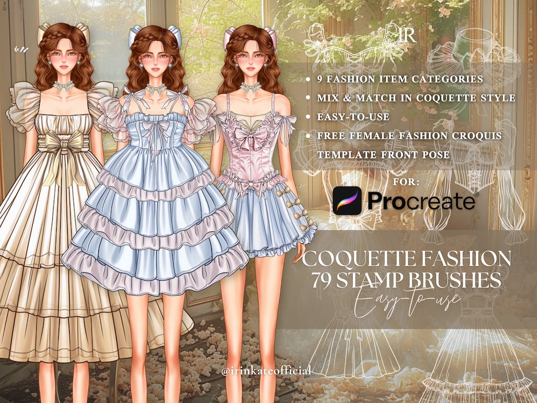 79 Procreate Stamps Brushes - Coquette Fashion Dress Template for ...