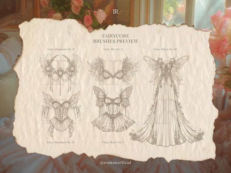 94 Procreate Stamp Brushes - Fairycore Fashion Dress Template for ...
