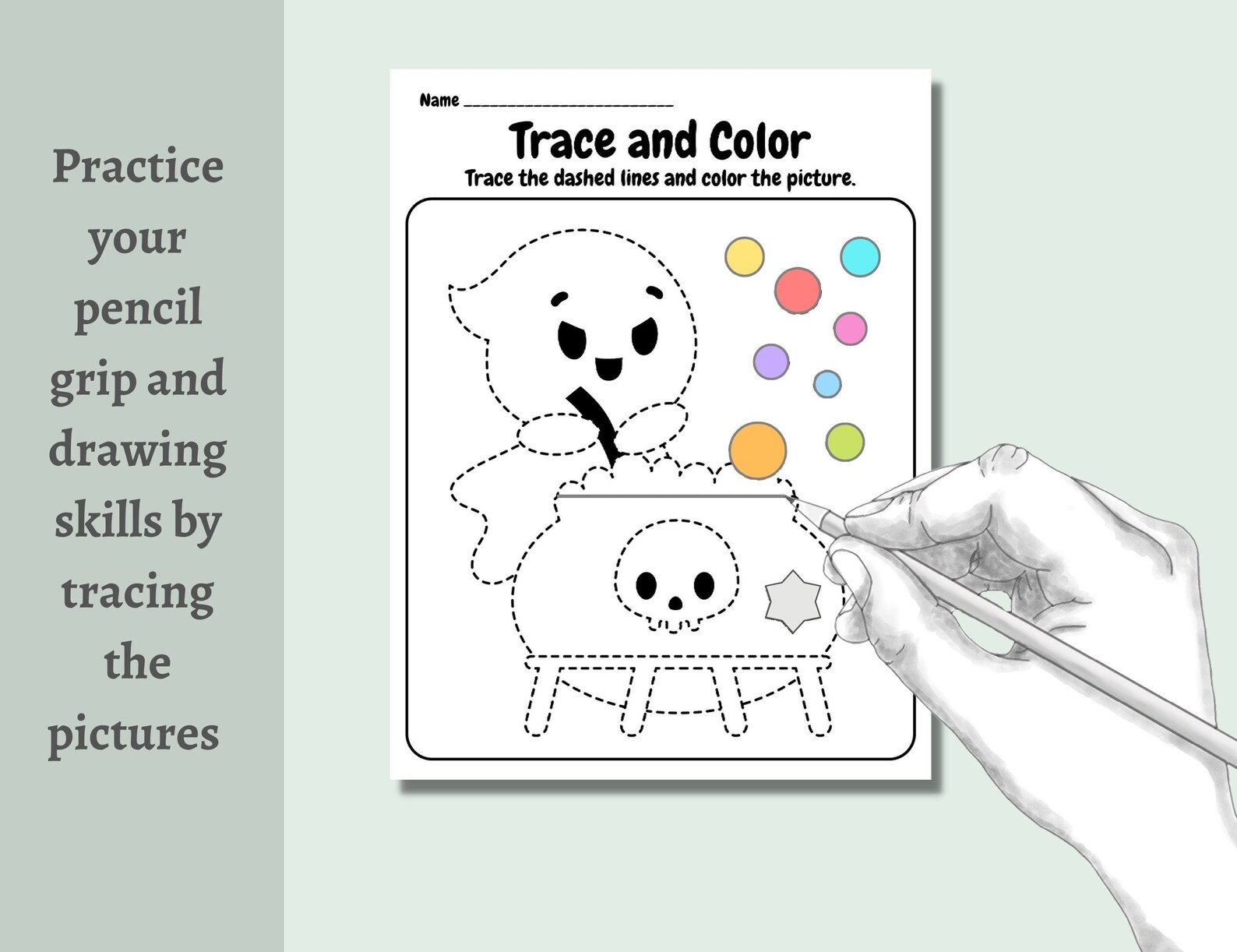 Halloween Trace and Color Sheets for Kindergarten-1st Grade, Halloween ...