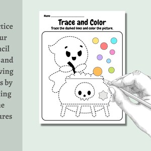 Halloween Trace and Color Sheets for Kindergarten-1st Grade, Halloween ...