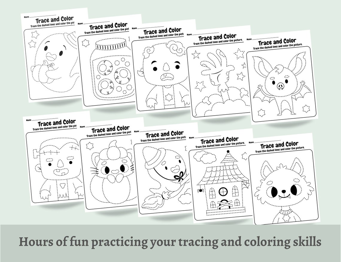 Halloween Trace and Color Sheets for Kindergarten-1st Grade, Halloween ...