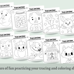 Halloween Trace and Color Sheets for Kindergarten-1st Grade, Halloween ...